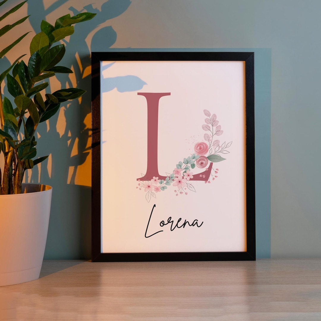 Colorful Name Art Print, Floral Wall Frame, Personalized Name Wall Art ...