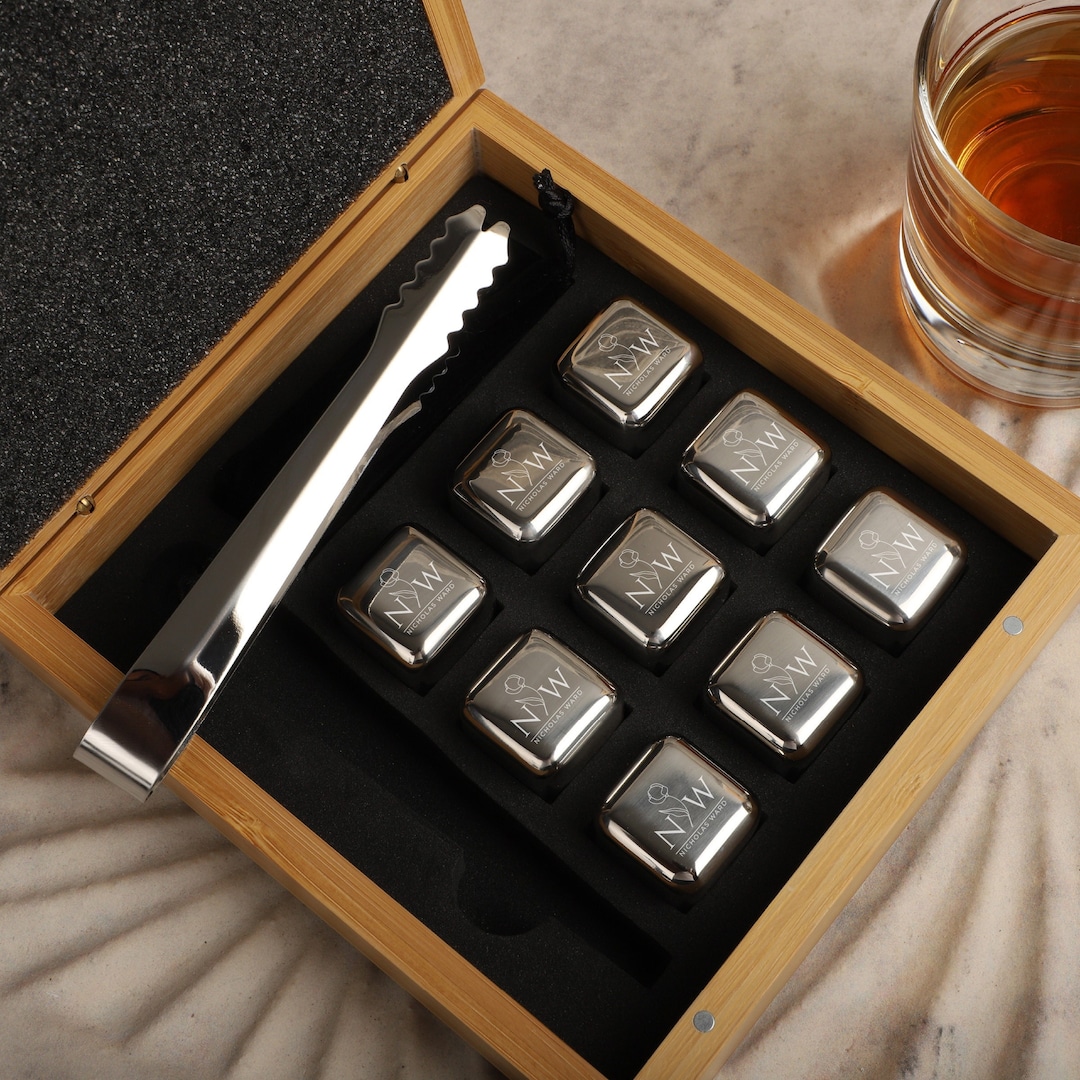 Custom Engraved Bamboo Whiskey Stone Set, Whiskey Gift, Mens Gift, Man ...