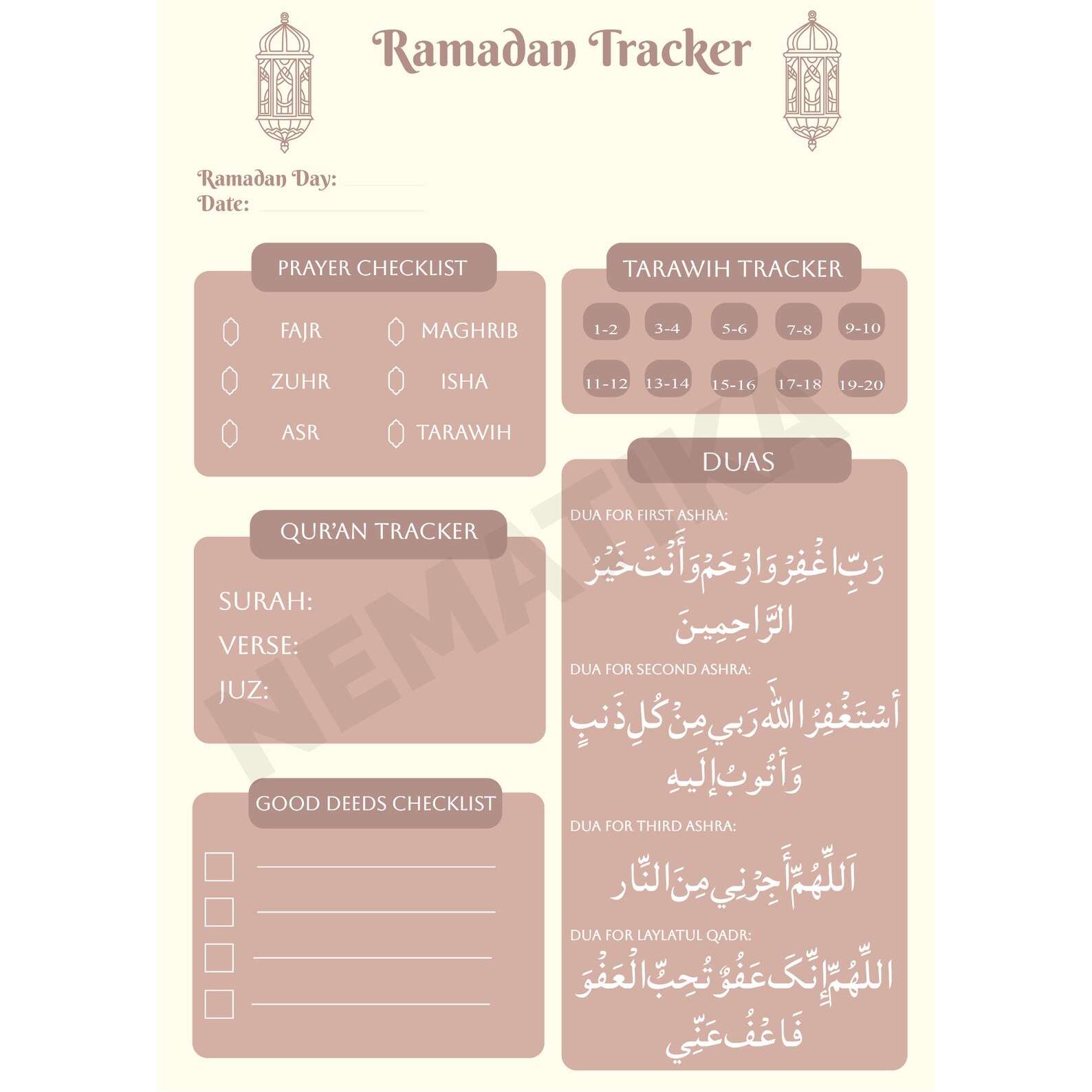 PRINTABLE RAMADAN TRACKER Ramadan Planner Islamic Print Digital ...