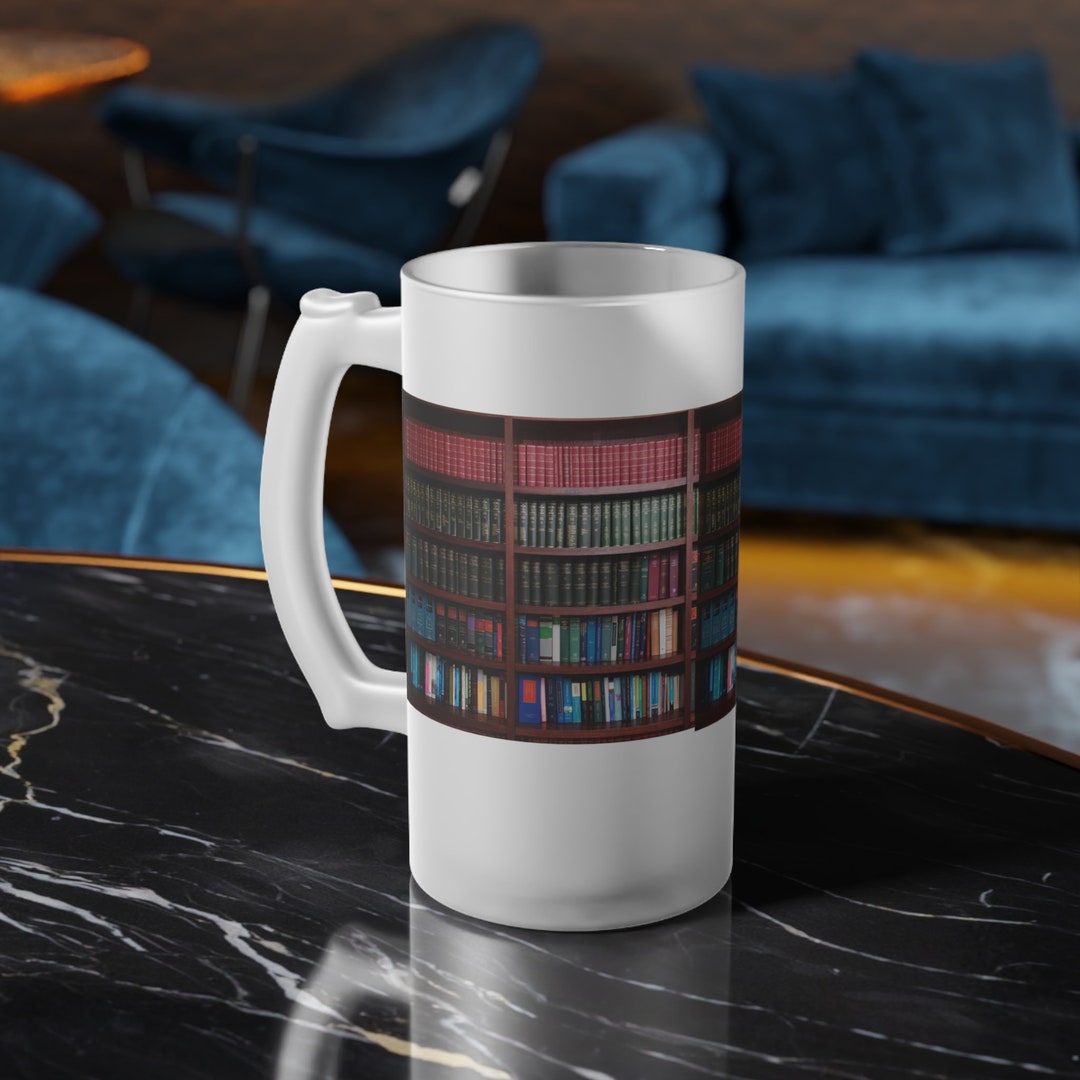 Bookshelf, Library, Frosted Glass Beer Mug - Etsy