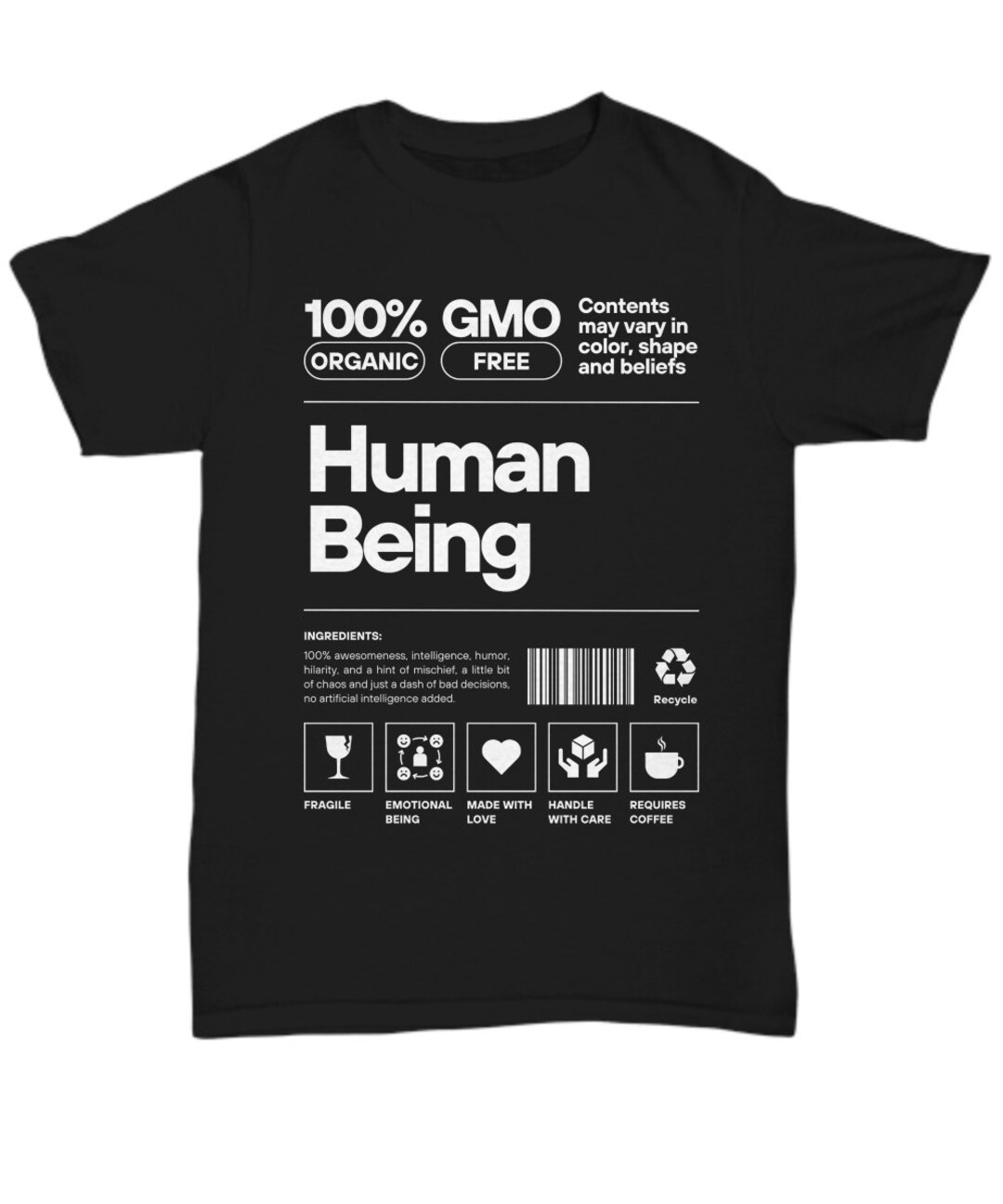 100 Gmo Human Being, Black Unisex, Human, Being, Gift - Etsy