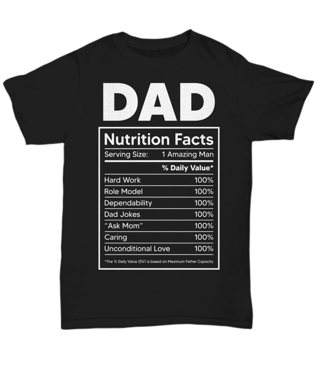 Dad Nutrition Facts, Hard Work, Role Model, Dependable, Dad Jokes ...