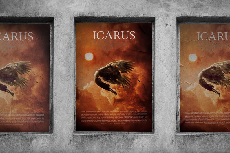 Icarus Greek Mythology Vintage Style Icarus Greek Mythology Print ...