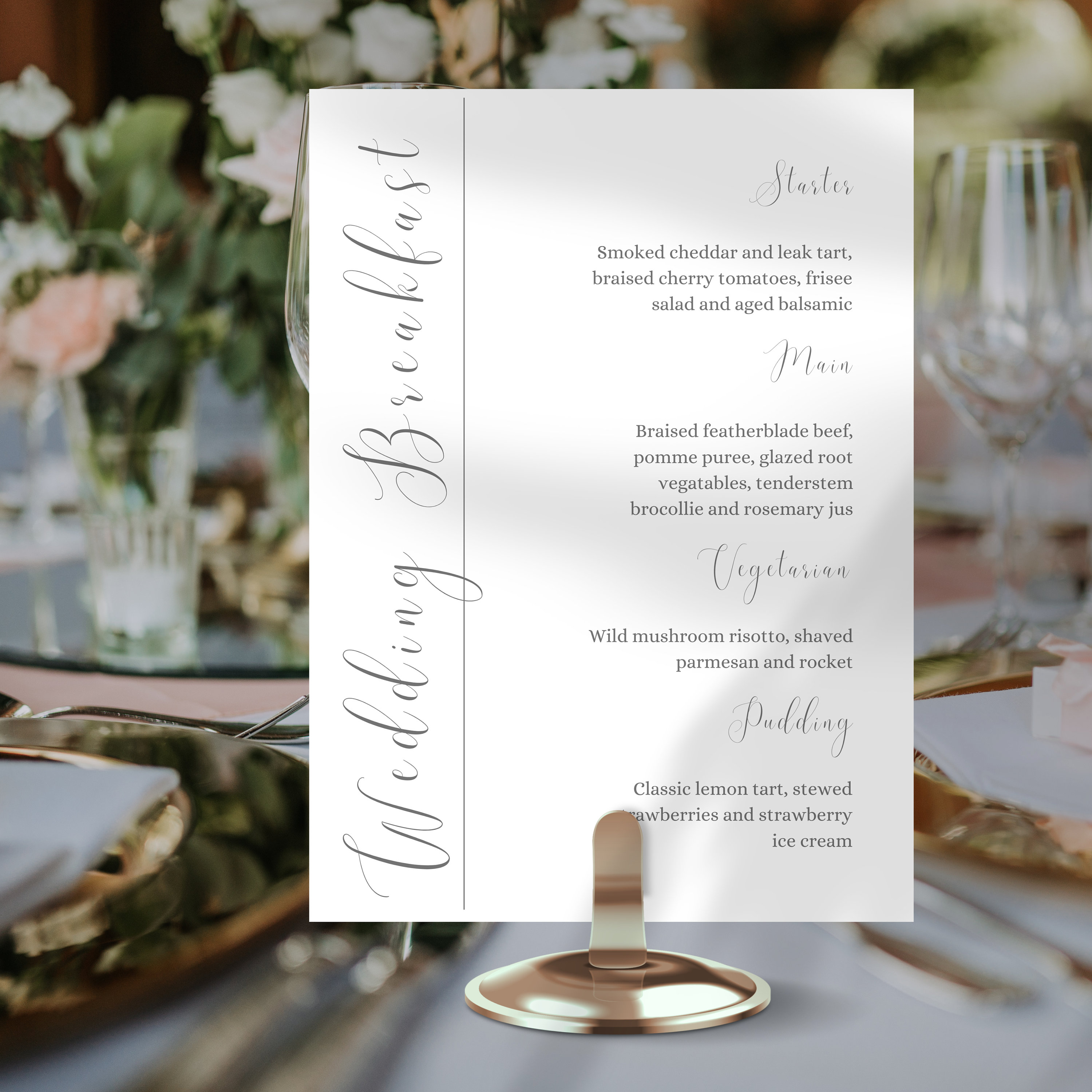 Wedding Breakfast Menu Template Minimalist Design. Delivered in Two ...