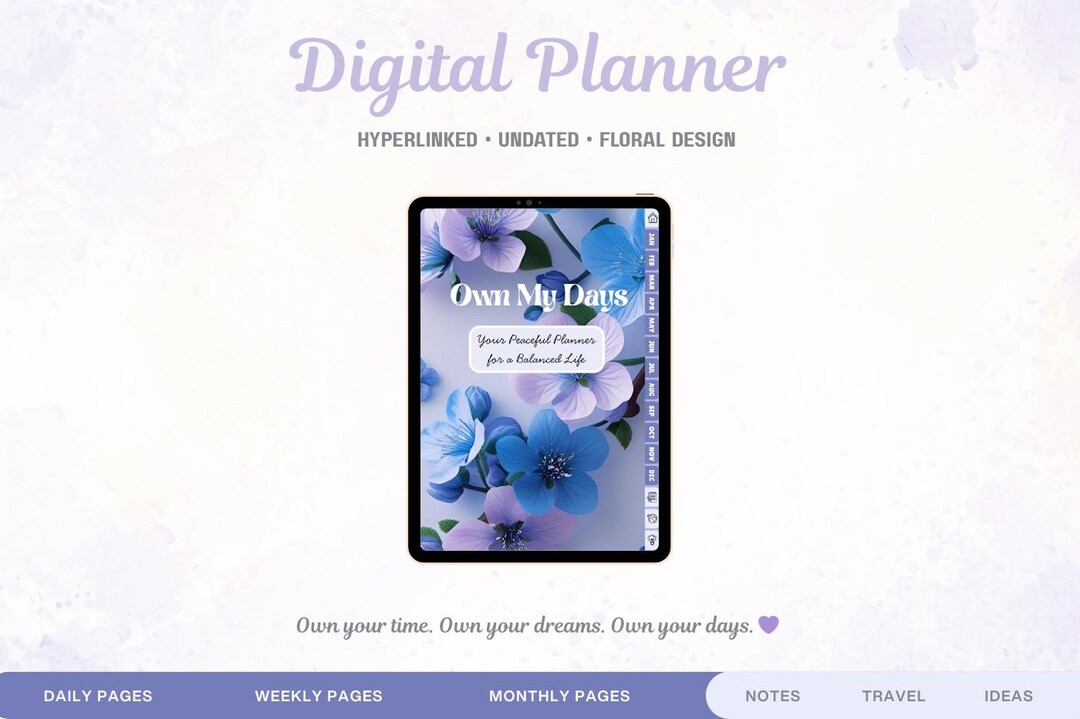 Undated Digital Planner | Own My Days – Blue Floral - Etsy