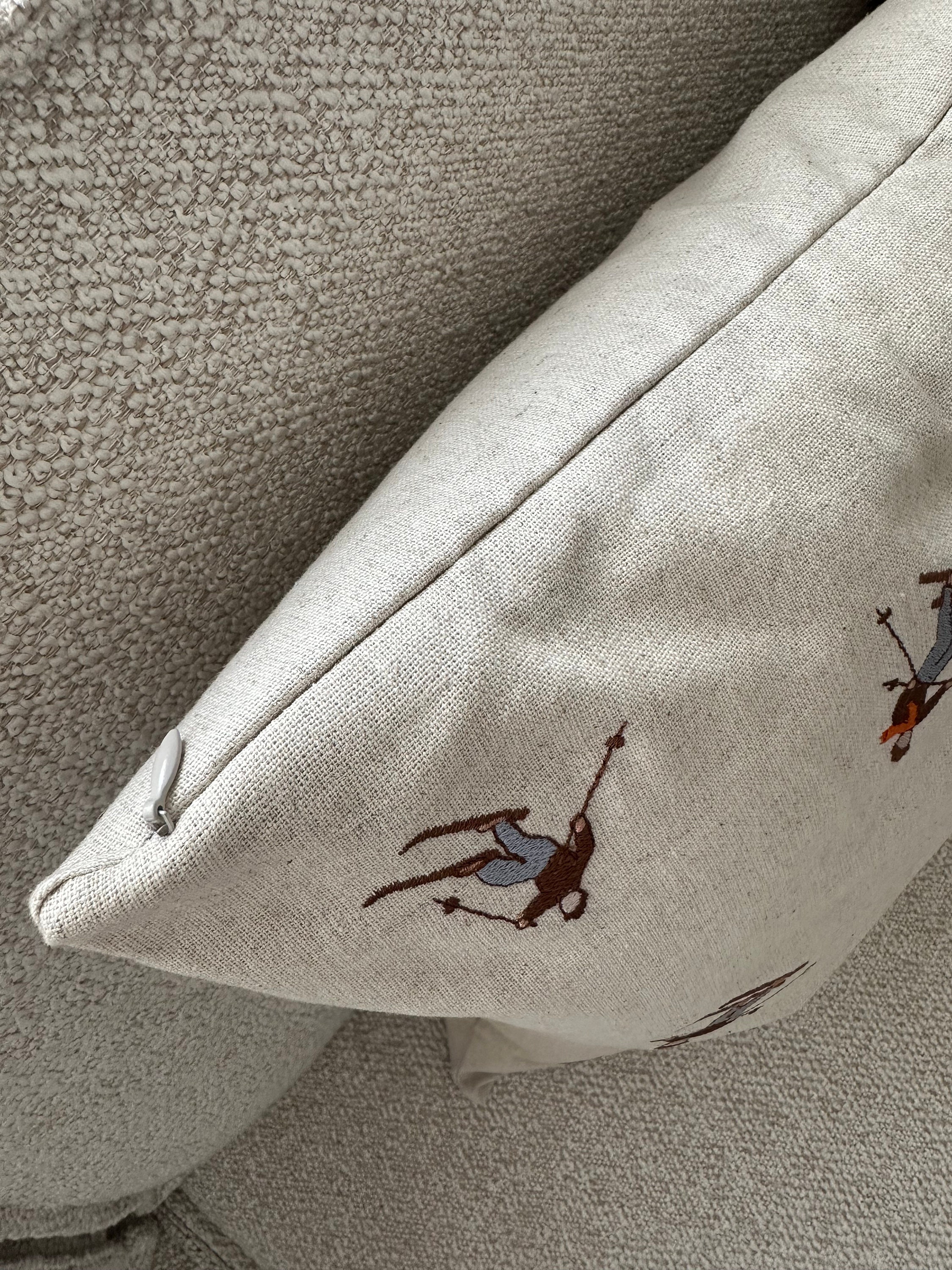 Natural Linen and Cotton Pillow Case Skiing Landscape Embroidered ...