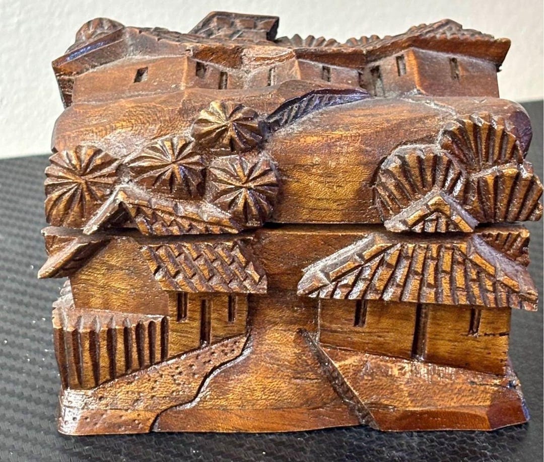 Wood Trinket Box – 3D Village Scene- Honduras Souvenir, Rustic Folk Art ...