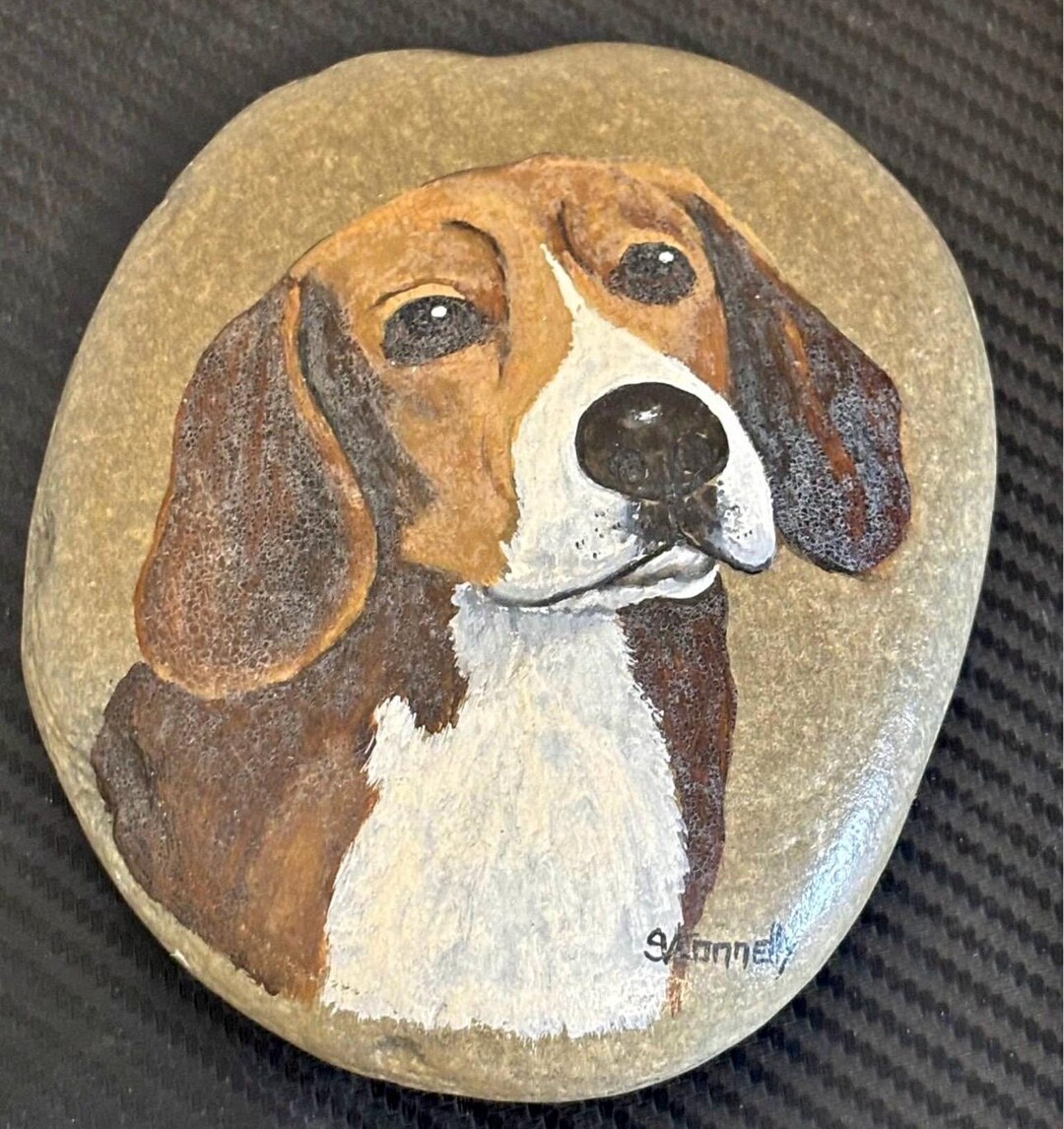 Beagle Dog Rock Art by SV Connelly – Hand-painted 6” X 5” Original ...