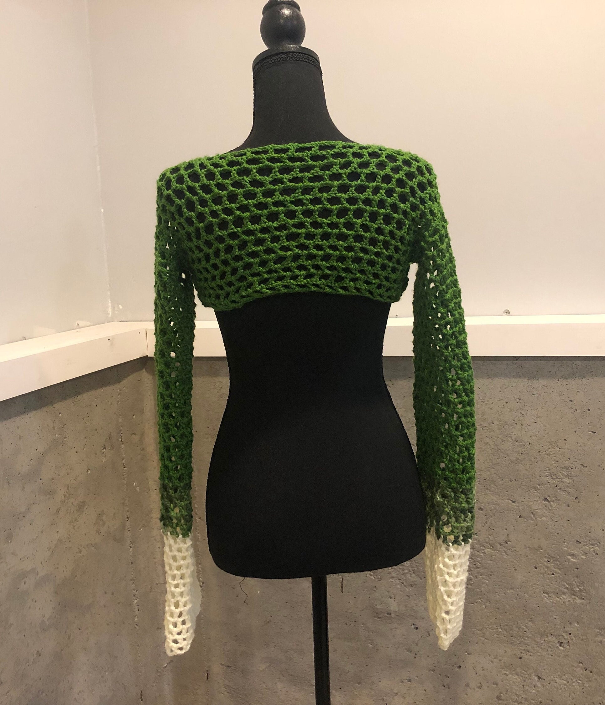 Green Crochet Shrug, Long Sleeve Shrug for Women, Mesh Crop Top, Gift ...