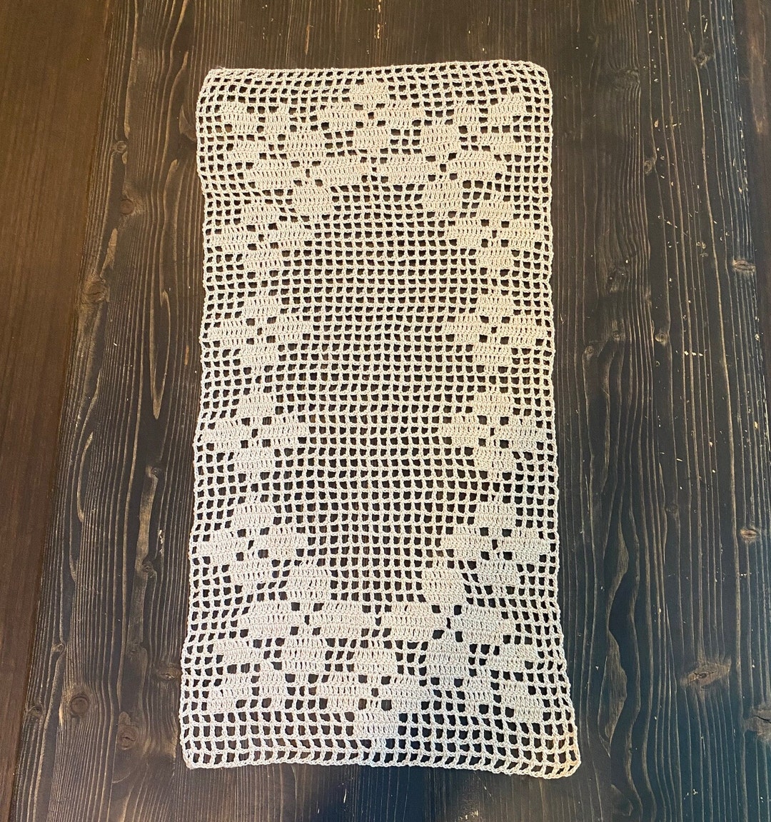Handmade Crochet Table Runner, Beige Cotton Lace Table Runner, Rustic ...