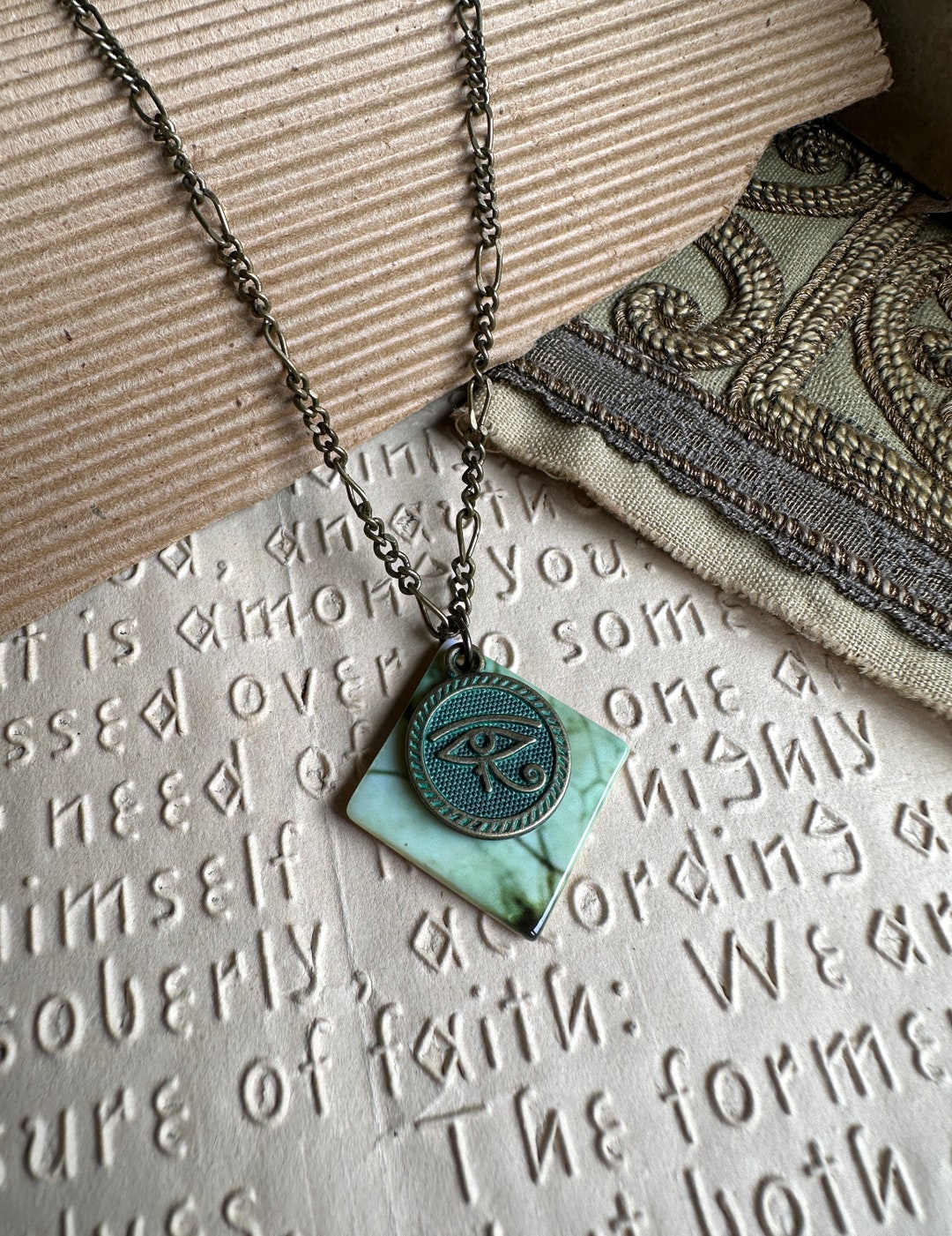 Brass Eye of Horus and Shell Jewelry - One of a Kind - Nature Inspired ...