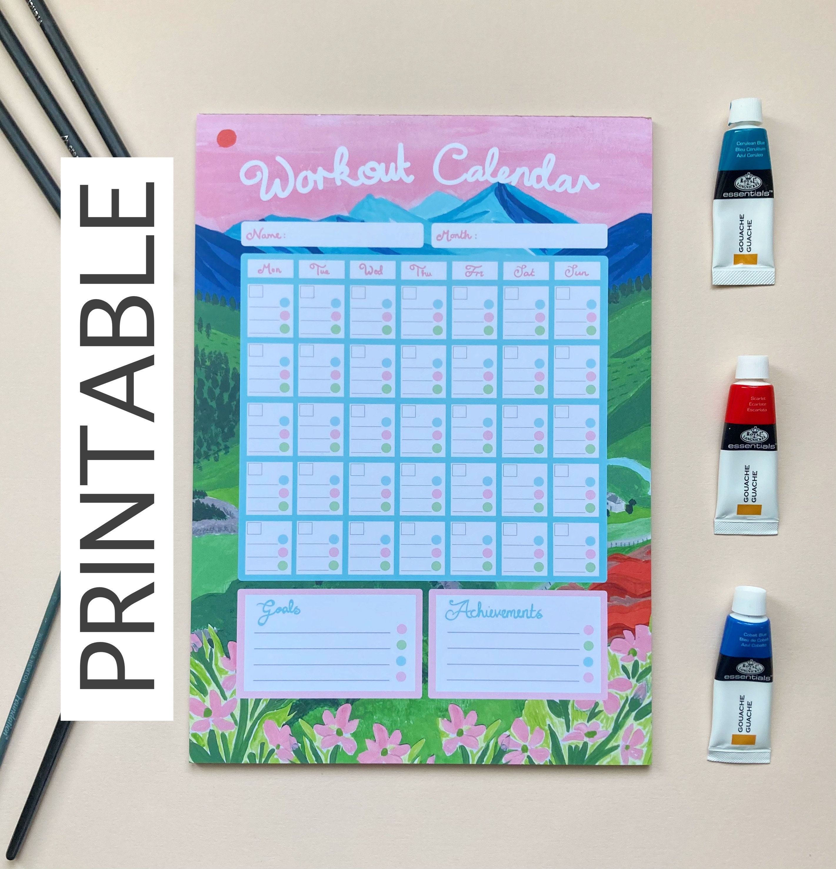 Printable Cute Workout Planner for Wall, A4 Simple Exercise Tracker ...