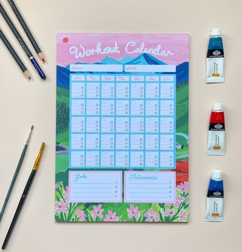 Cute Workout Calendar for Wall, A4 Simple Exercise Tracker, Good for ...