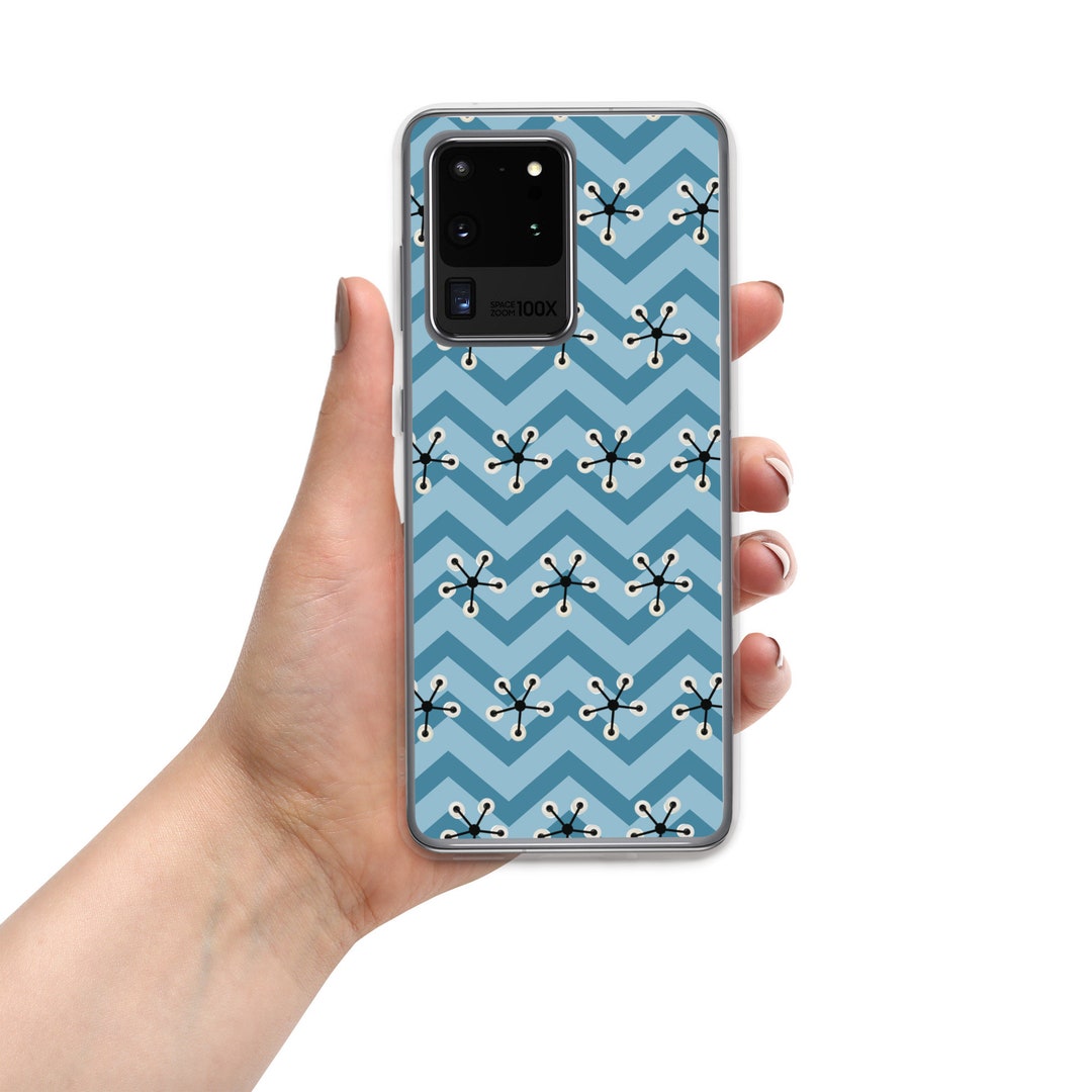 Blue Chevron Funky Flower Phone Case, Samsung Galaxy, Geometric Floral ...