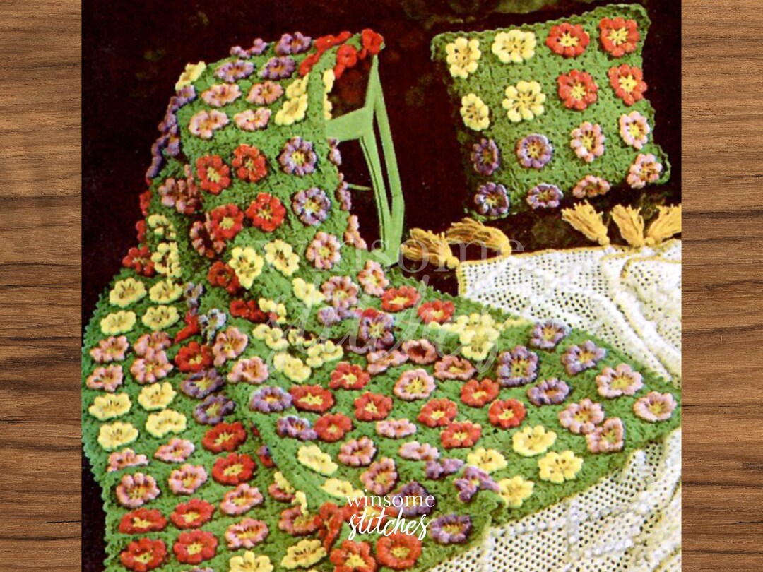 3D Flower Garden Retro Crochet Afghan Pattern PDF Download - Etsy