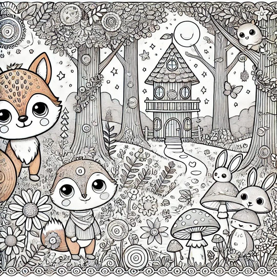 Magical Forest Adventure Coloring Page | Printable Kids Activity | Cute ...
