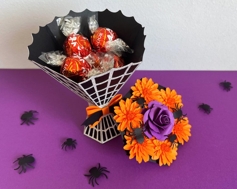 Halloween Paper Flower Bouquet SVG | Halloween Candy Box | Flower Vase ...