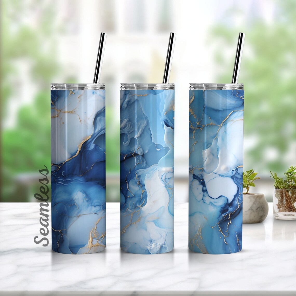 Blue Marble Tumbler Design, 20oz Seamless Skinny Tumbler Sublimation ...