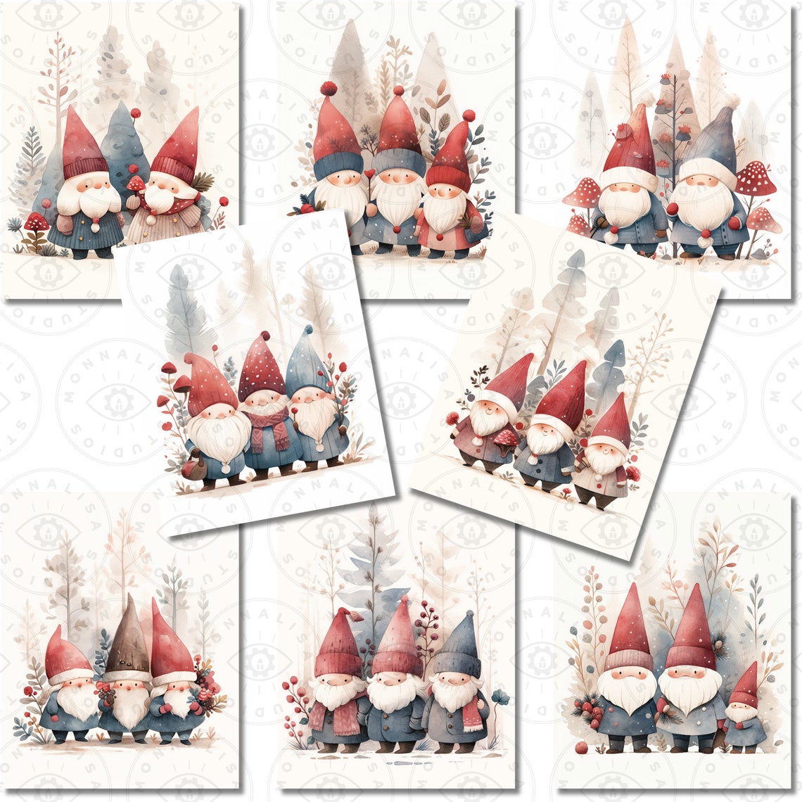 Magical Festive Gnomes 16 Watercolor PNG Digital Papers - Etsy