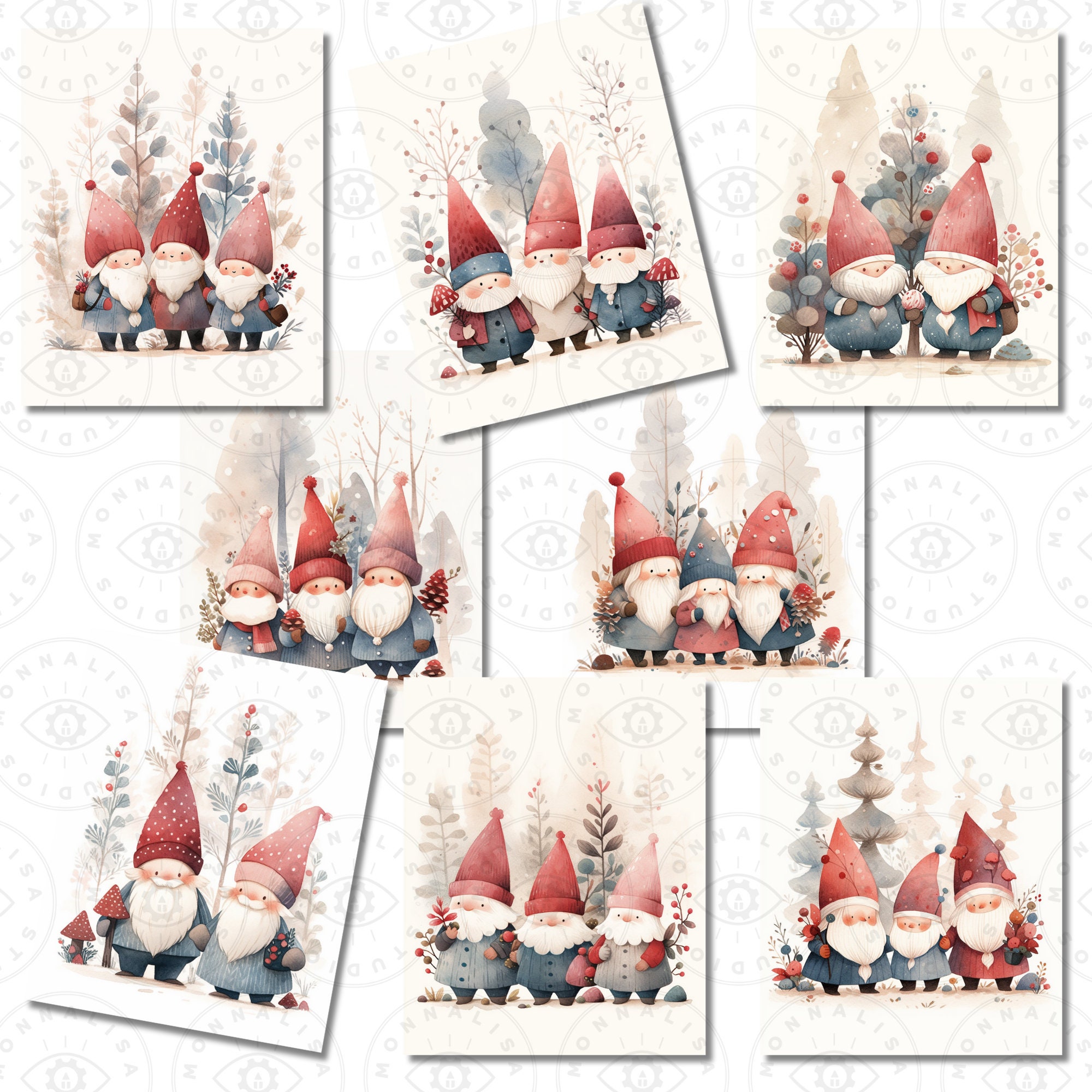 Magical Festive Gnomes 16 Watercolor PNG Digital Papers - Etsy