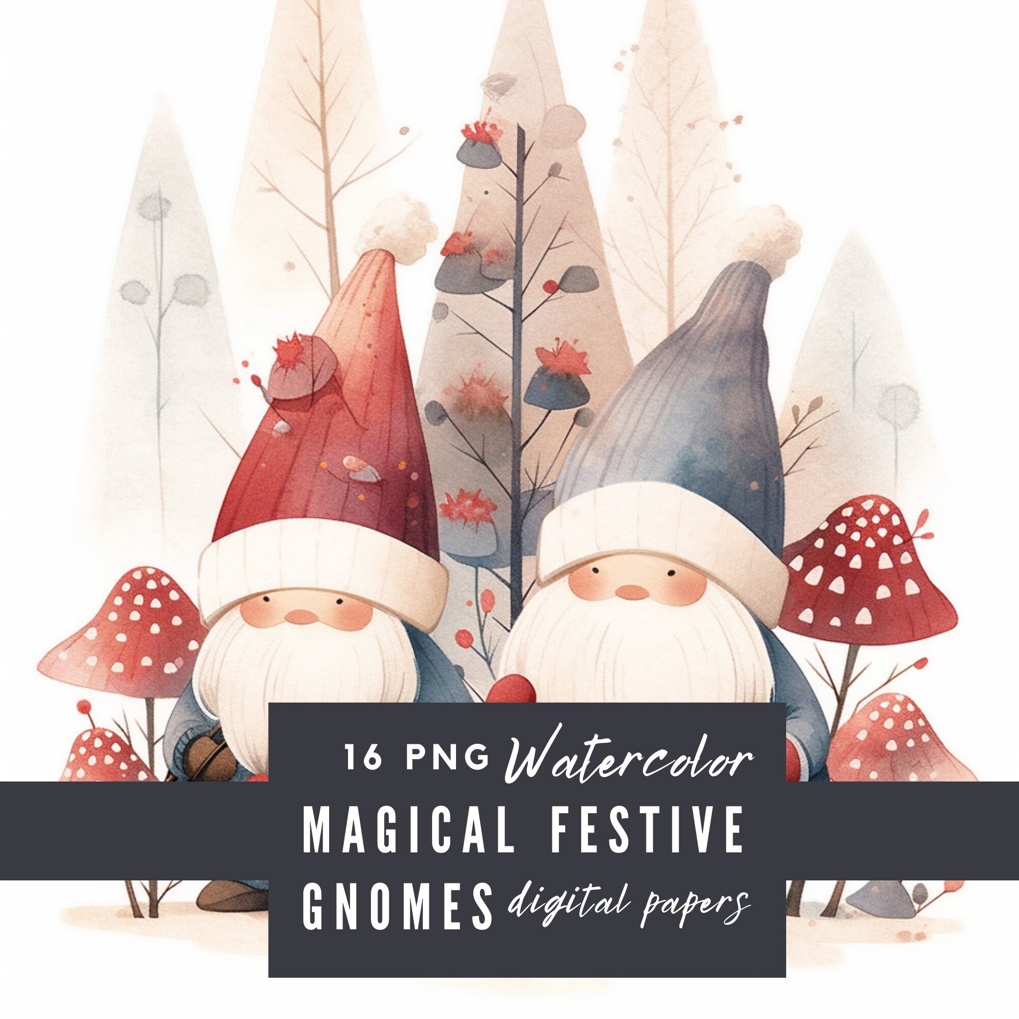 Magical Festive Gnomes 16 Watercolor PNG Digital Papers - Etsy