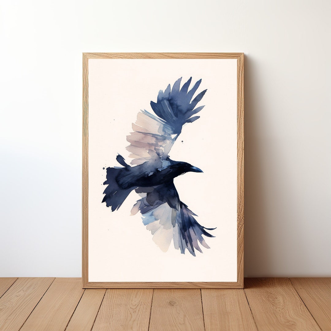Raven Watercolor Print, Moody Wall Art, Nature Watercolor Art, Bird ...