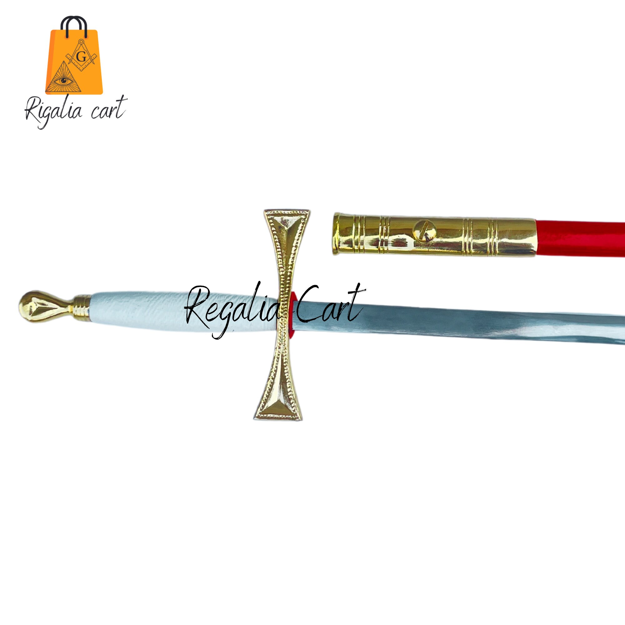 Masonic Knights Templar Sword With Gold Hilt and Red Scabbard High ...