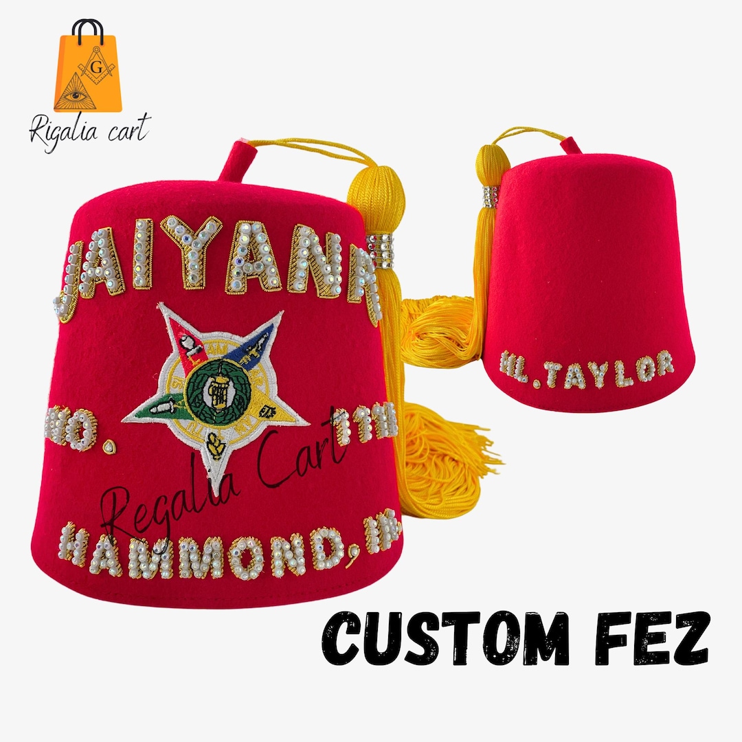 Masonic Amaranth Red Pure Wool Fez With Yellow Tassel and Rhinestone ...