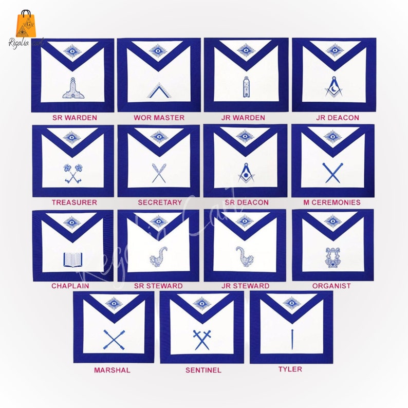 Masonic Officers Blue Lodge Officer Apron Set Royal Blue Ribbon Machine ...