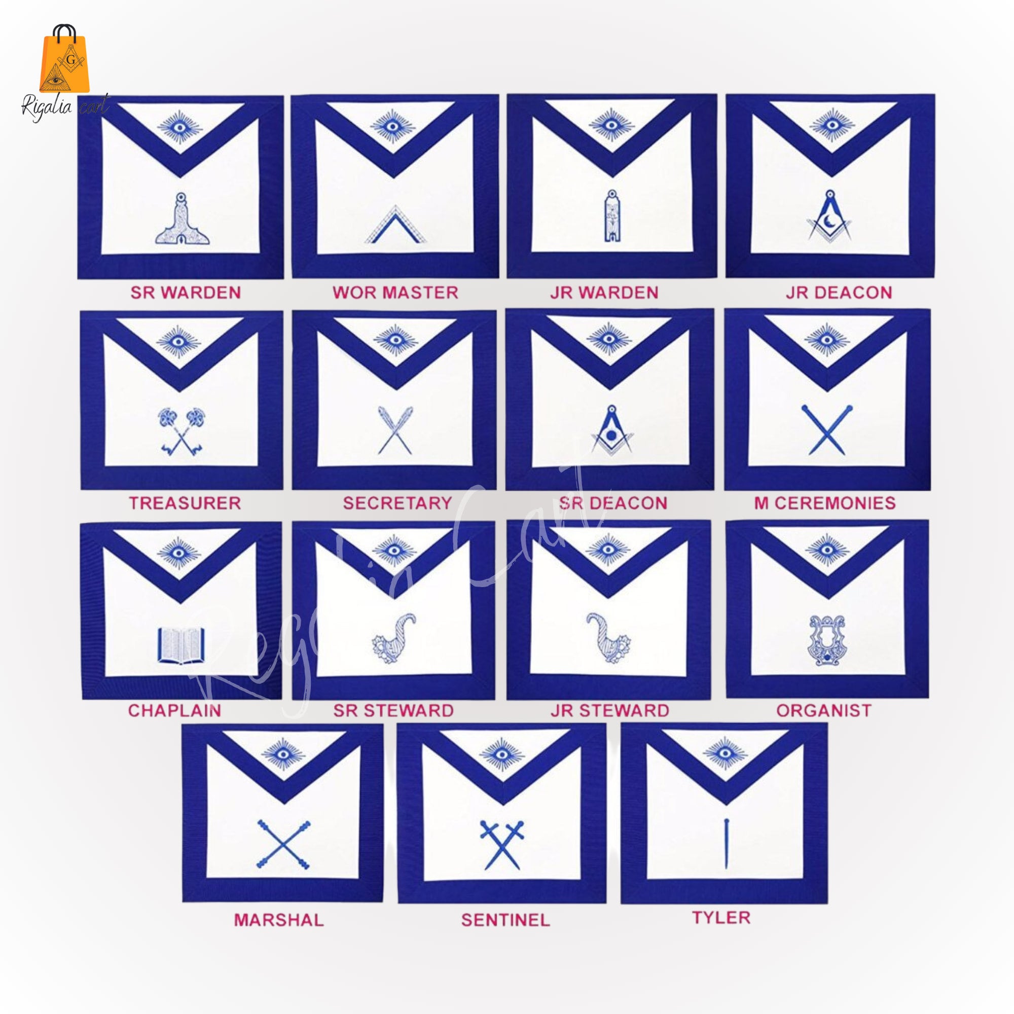 Masonic Officers Blue Lodge Officer Apron Set Royal Blue Ribbon Machine ...