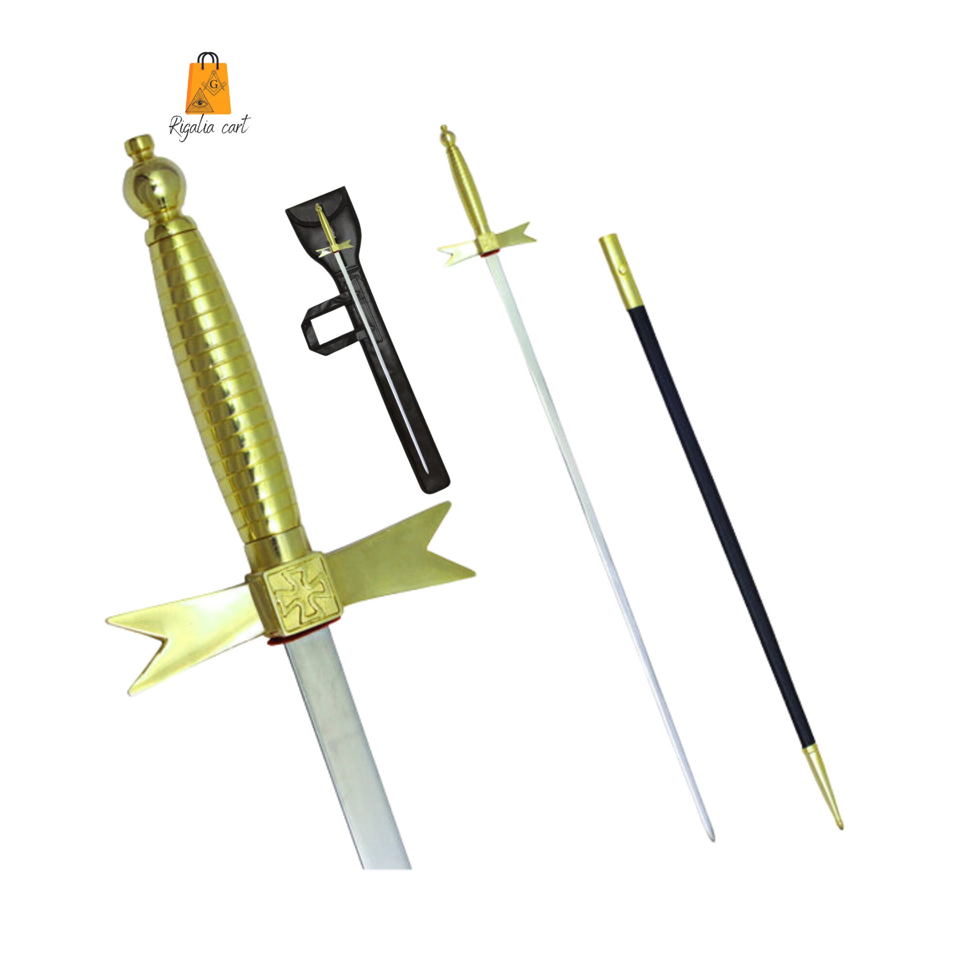 Knights Templar Commandery Sword With Gold Hilt and Black Scabbard Best ...