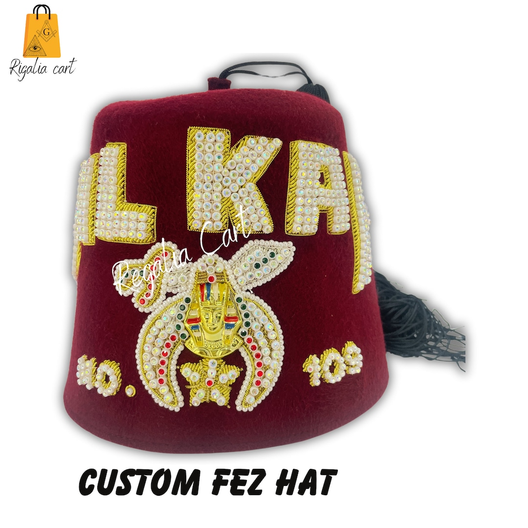 Shriner Fez Hat, Masonic Shriners Fez Cap Custom Lodge Name Burgundy ...