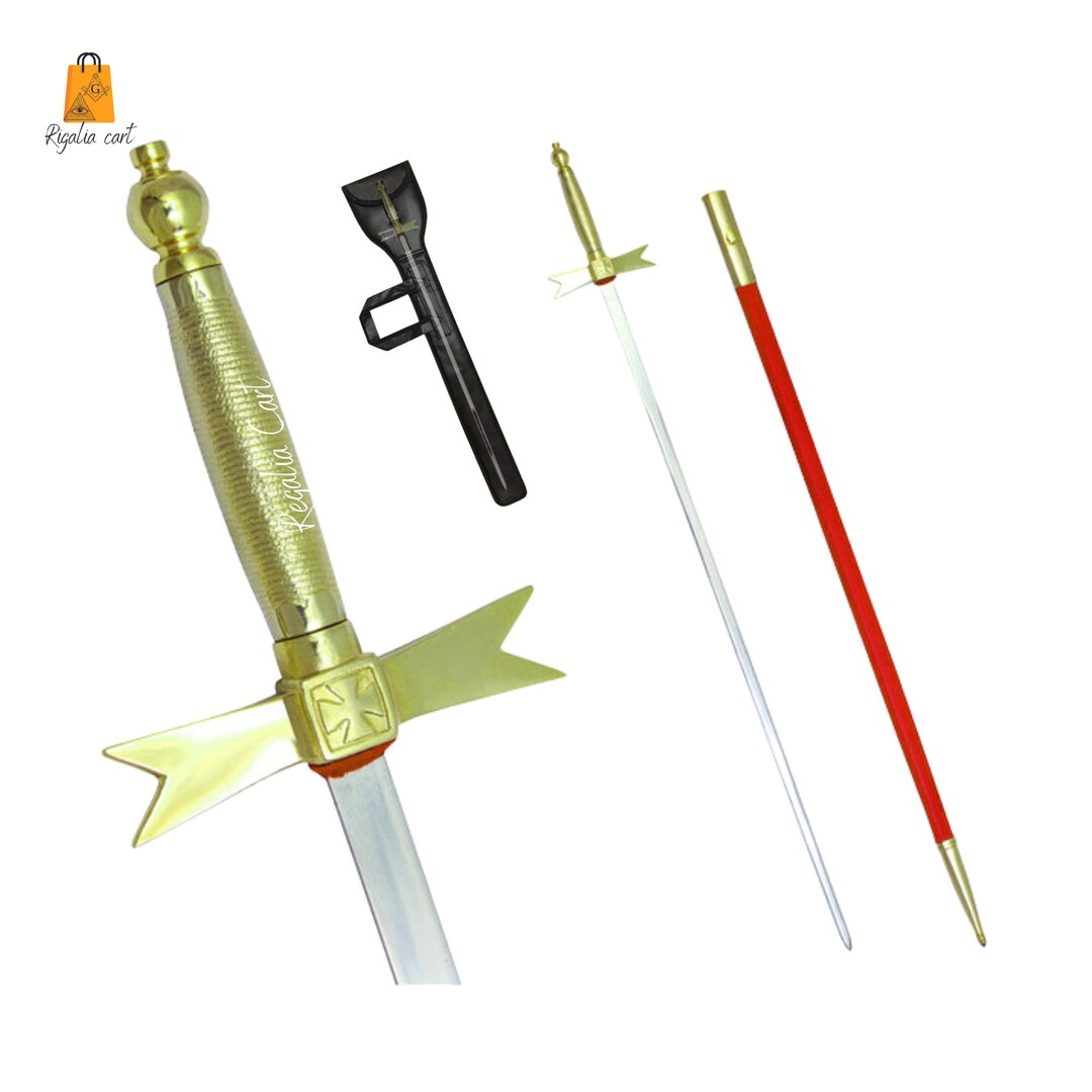 Knights Templar Commandery Sword With Gold Hilt and Red Scabbard High ...