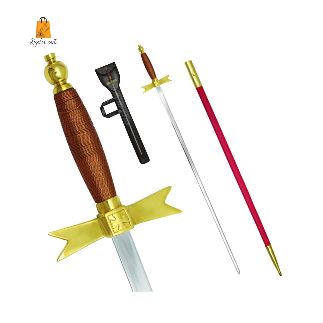 Knights Templar Commandery Sword With Brown Hilt and Red Scabbard High ...