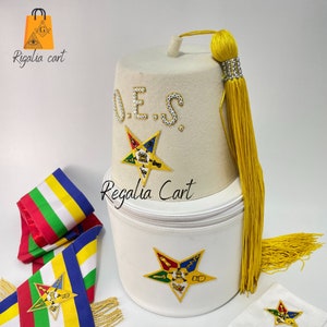 Masonic Freemasonry OES Fez Set Sash Cotton Gloves Fez Case Best ...