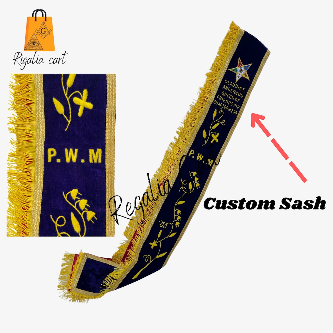 Masonic P.W.M Sash, Masonic Past Worthy Matron Sash Hand Embroidered ...