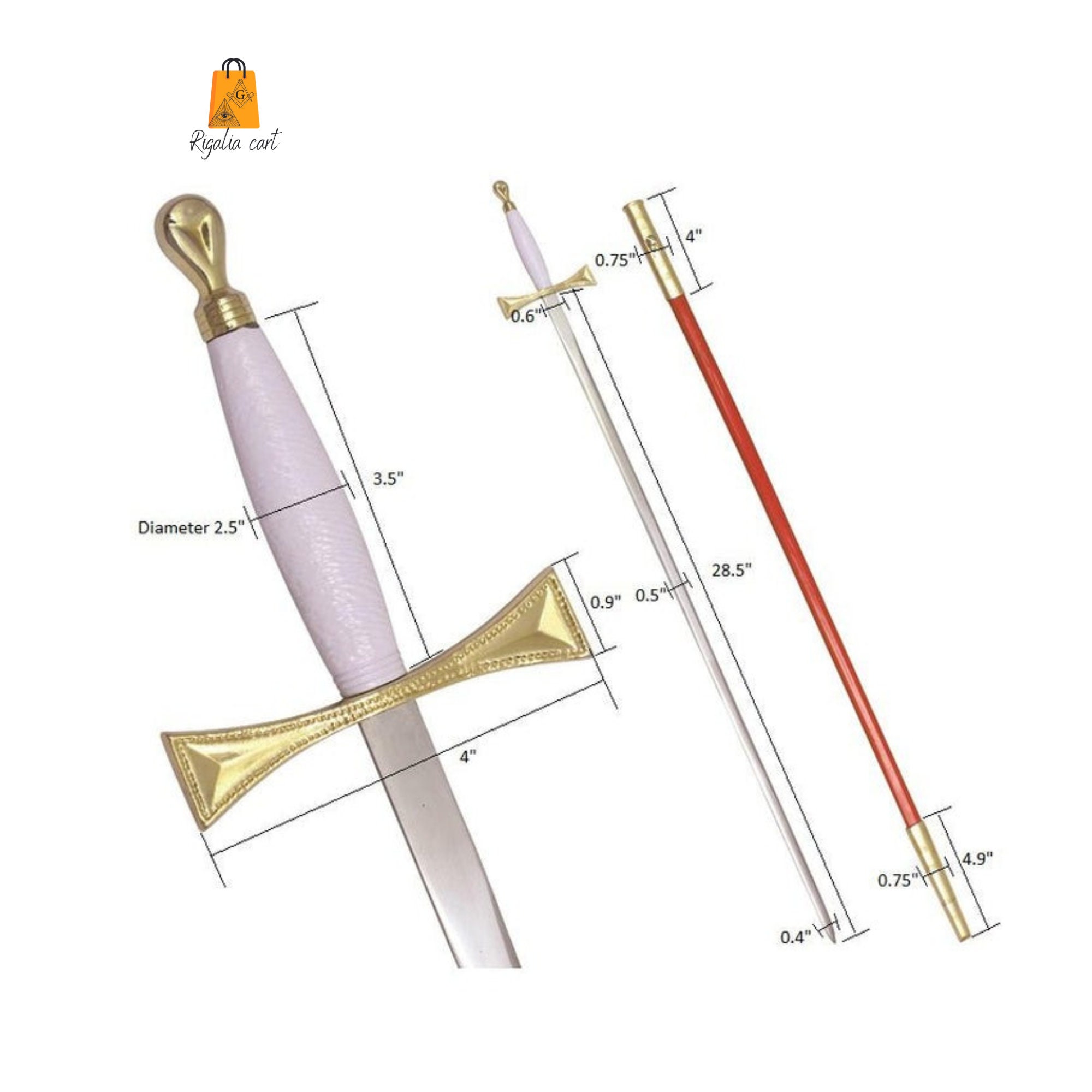 Masonic Knights Templar Sword With Gold Hilt and Red Scabbard High ...