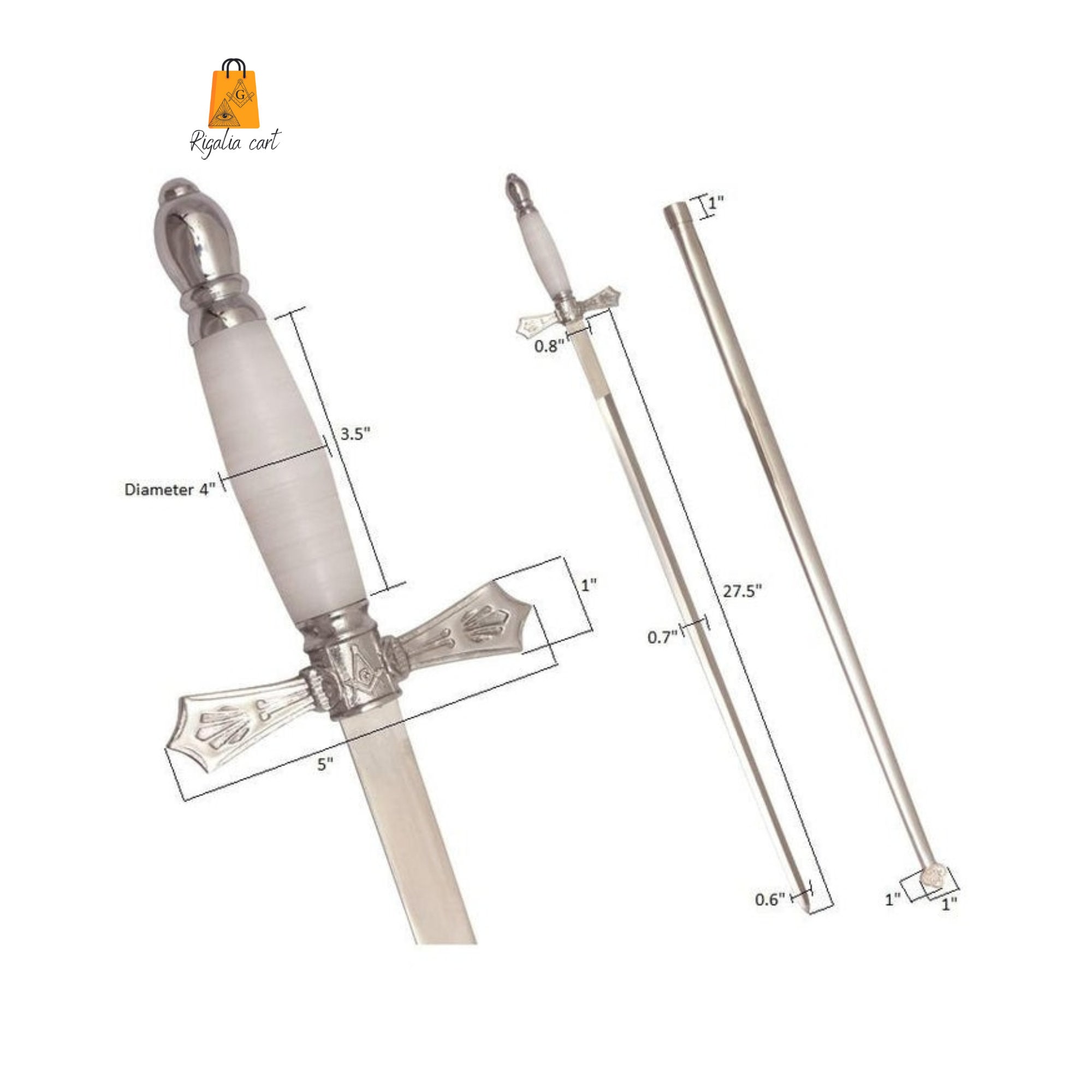 Masonic Sword With White Hilt Unique Style and Silver Scabbard Fine ...