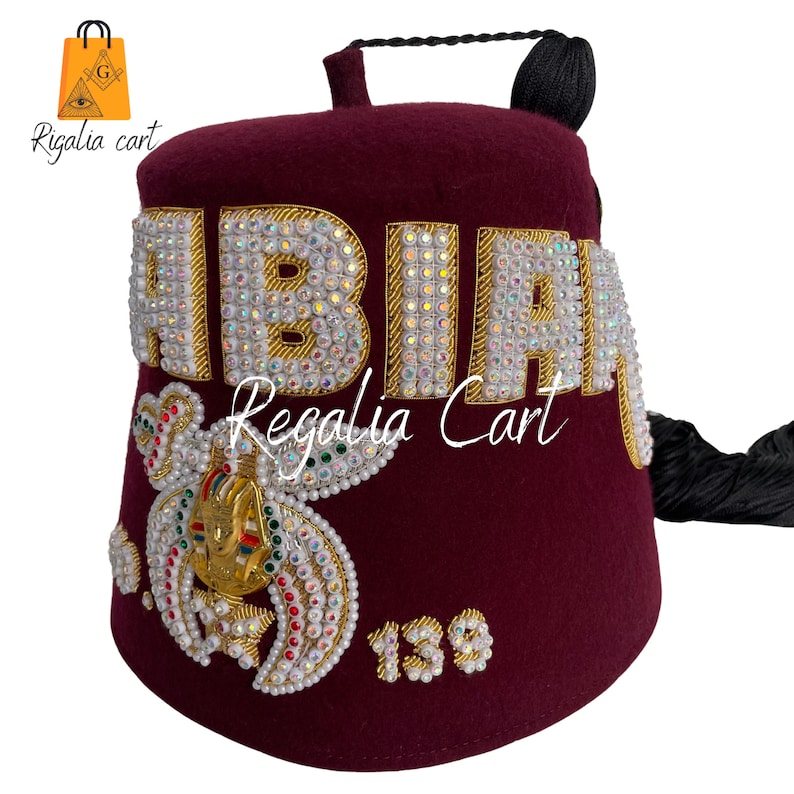 Shriner Fez Hat, Masonic Shriners Fez Cap Custom Lodge Name Burgundy ...
