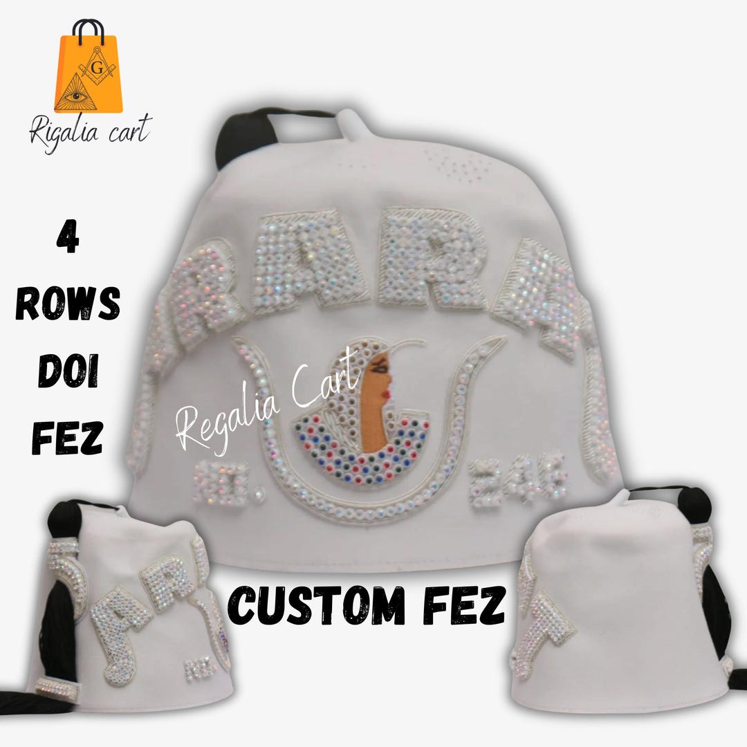 DOI Fez, Masonic Daughter of ISIS Fez Cap Pure White Custom Lodge Name ...