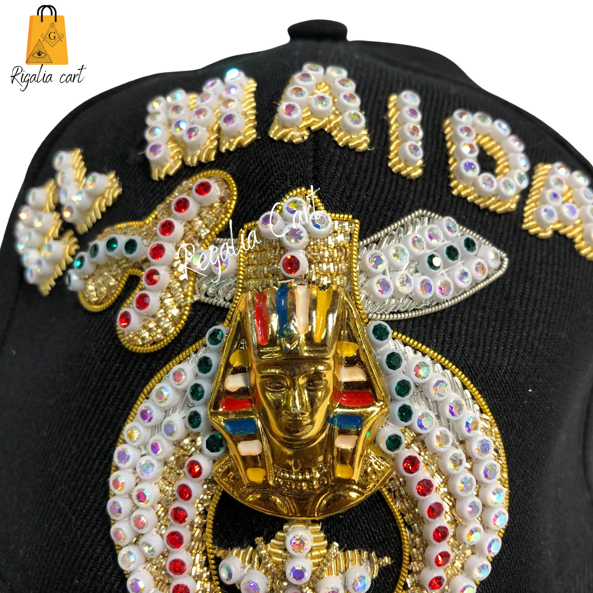 Masonic Shriner Cap Embroidered EL MAIDA Court Vintage Black Color Hand ...