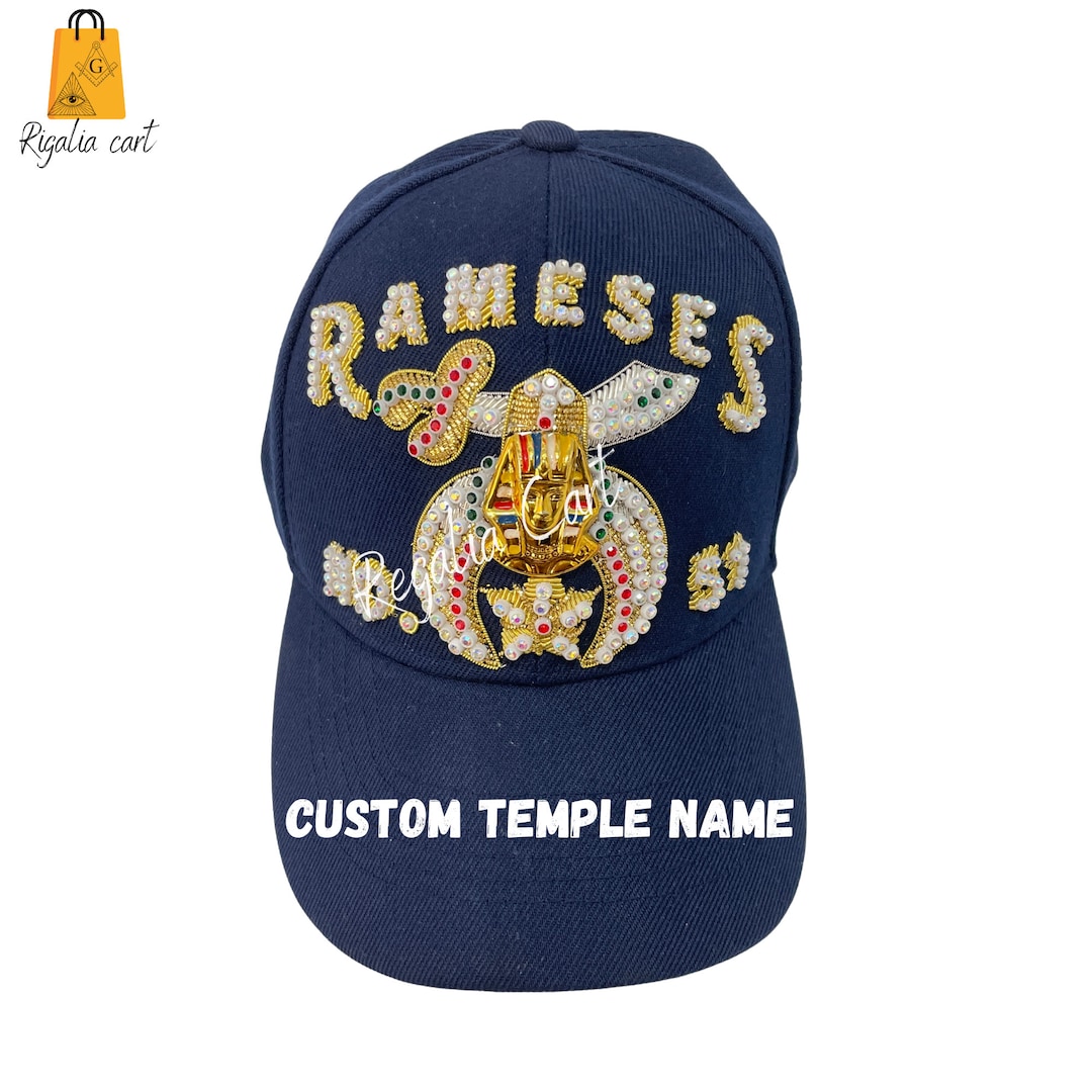 Masonic Shriner Cap Embroidered Rameses Temple Blue/black Color Hand Embroidered With Rhinestone ...