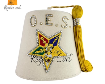 Order of Eastern Star Masonic OES White Fez Hat With Yellow Tassel New ...