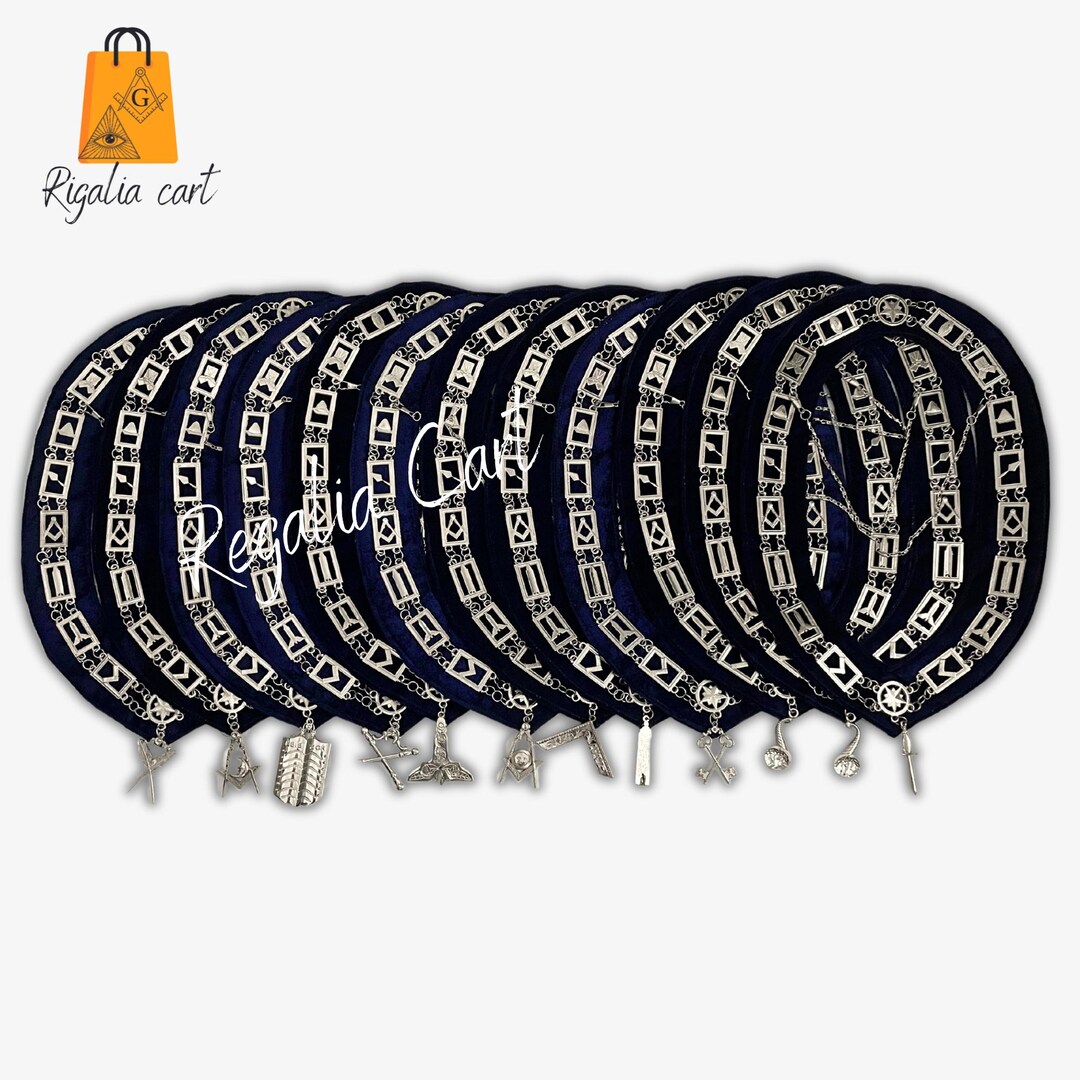 Masonic Blue Lodge Chain Collar Set With Jewels Blue Velvet Backing ...