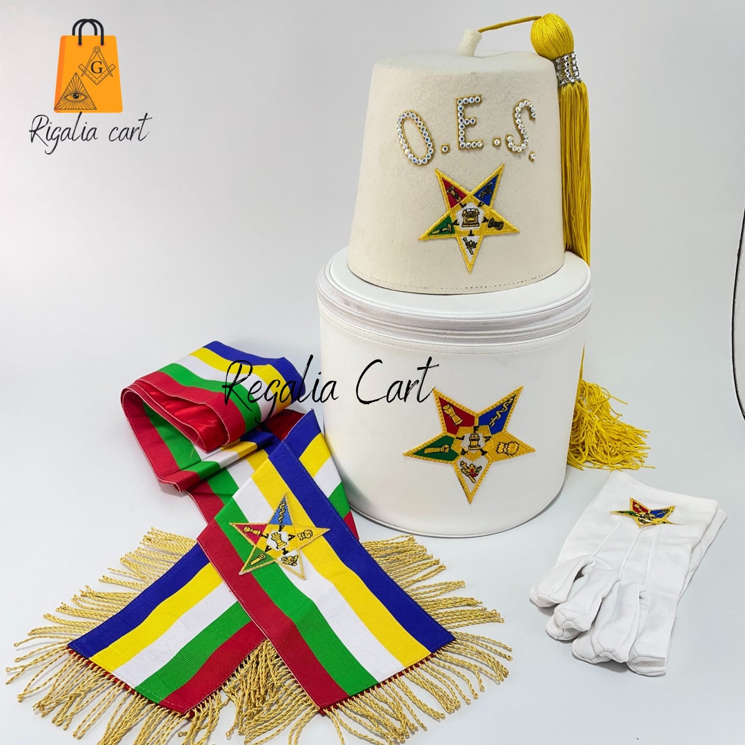 Masonic Freemasonry OES Fez Set Sash Cotton Gloves Fez Case Best ...