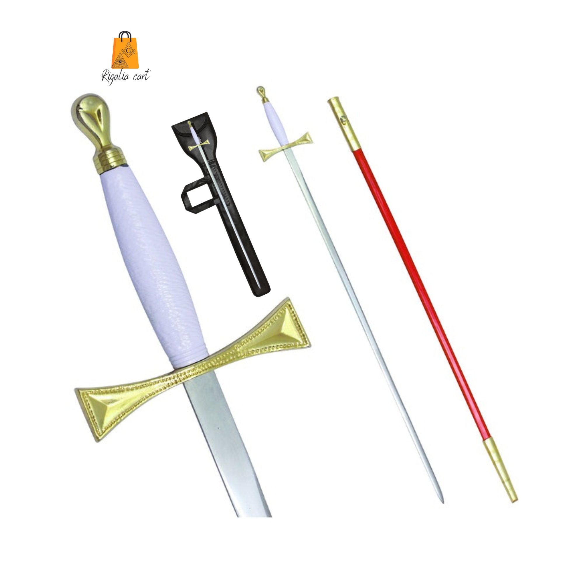 Masonic Knights Templar Sword With Gold Hilt and Red Scabbard High ...