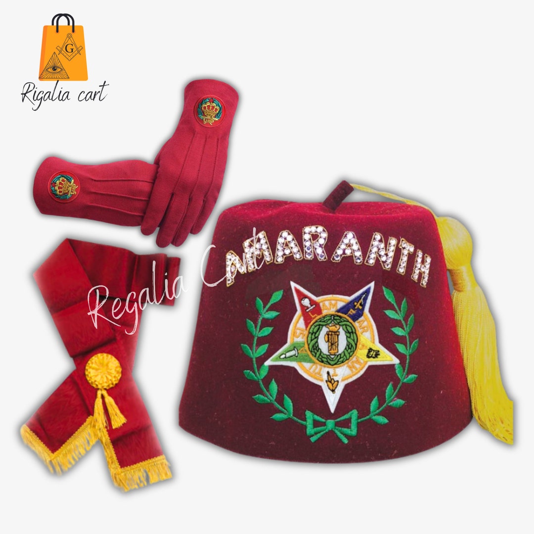 Amaranth Fez Set, Masonic Grand Amaranth Fez, Gloves, Sash Complete Set ...