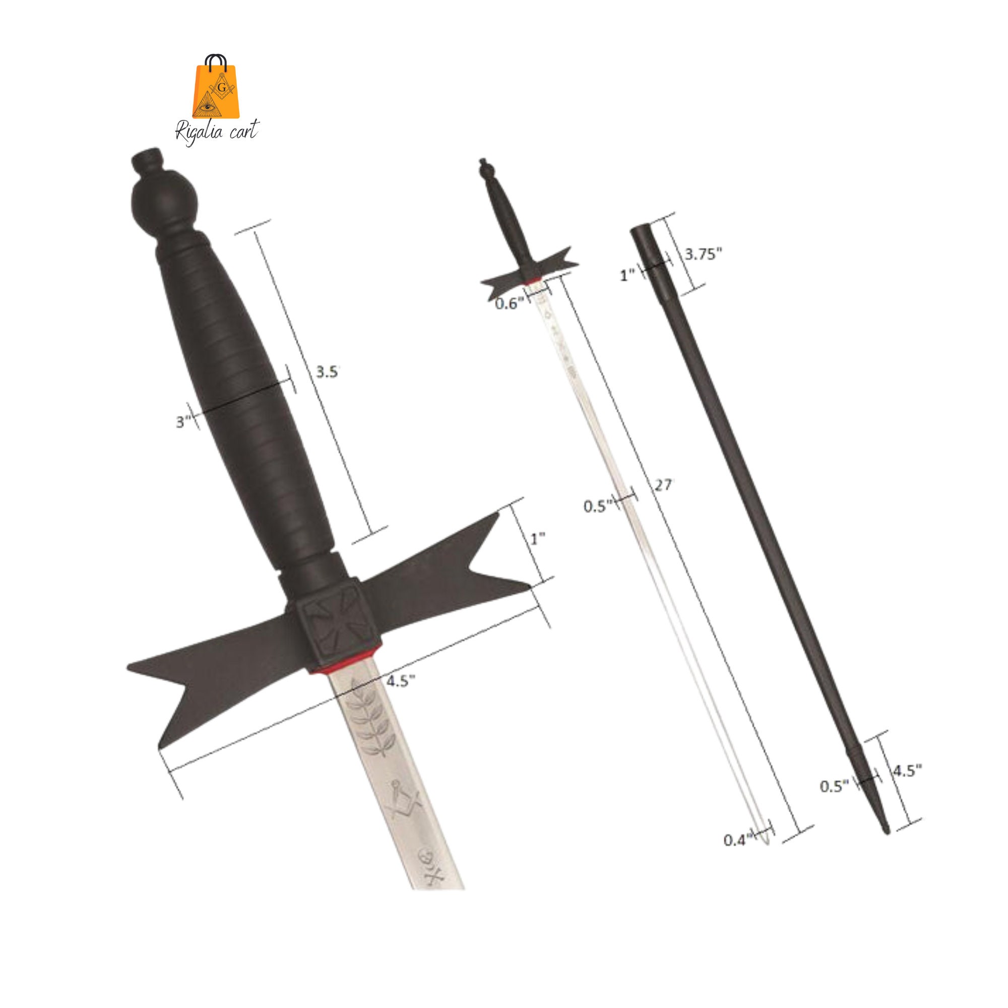 Knights Templar Commandery Sword With Black Hilt and Black Scabbard ...