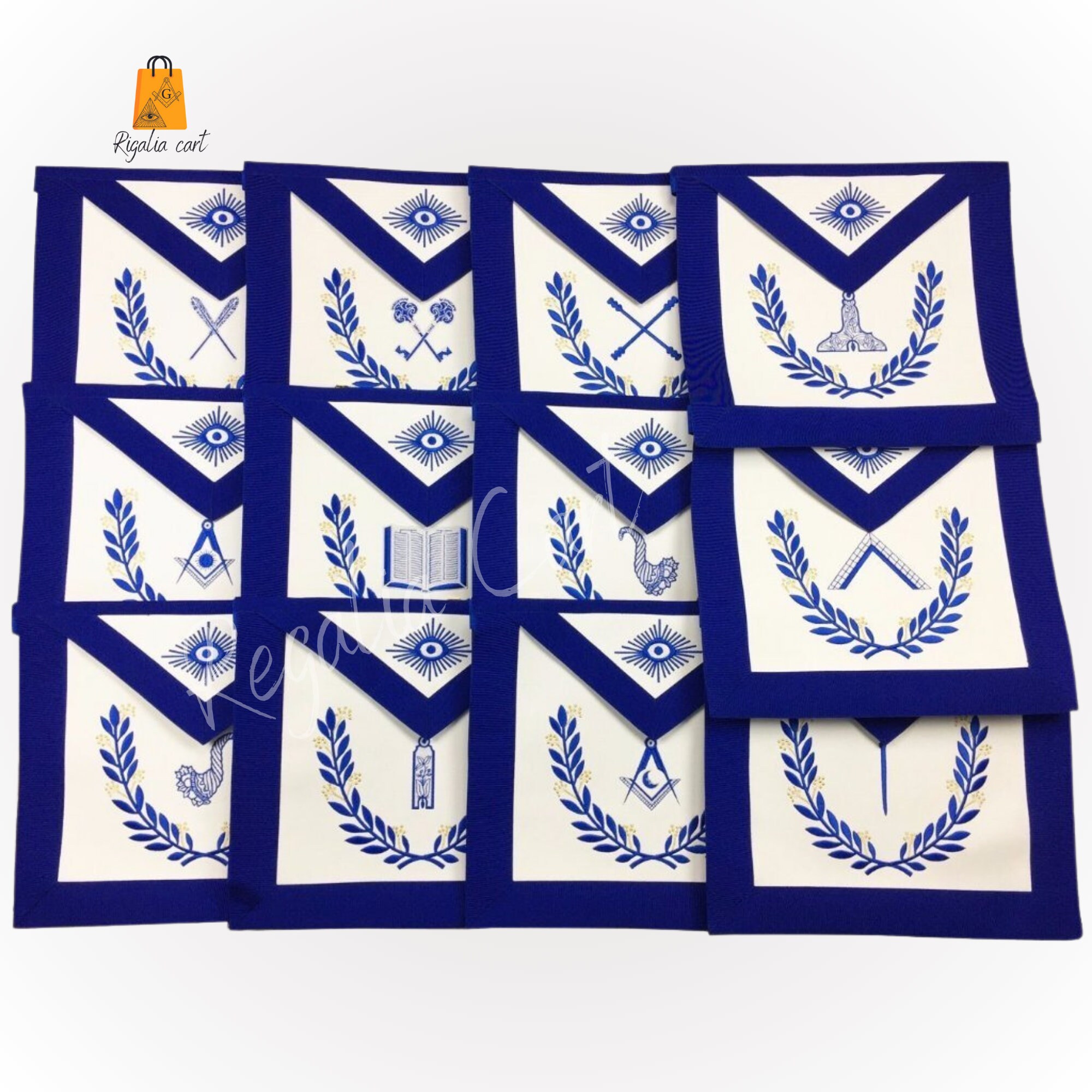 Masonic Officers Blue Lodge Officer Apron Set Royal Blue Ribbon Machine ...