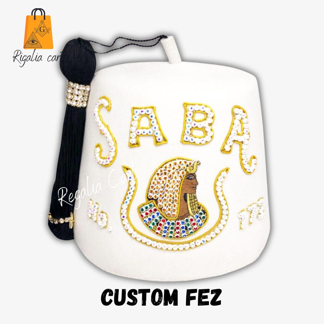 DOI Fez, Masonic Daughter of ISIS Fez Cap Pure White Custom Lodge Name ...